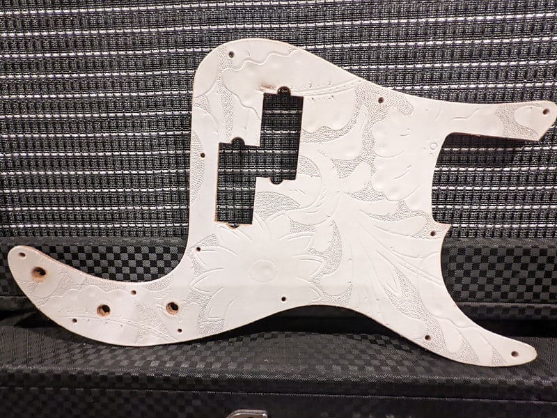 Tooled leather P Bass pickguard Fender Precision Bass - White | Reverb