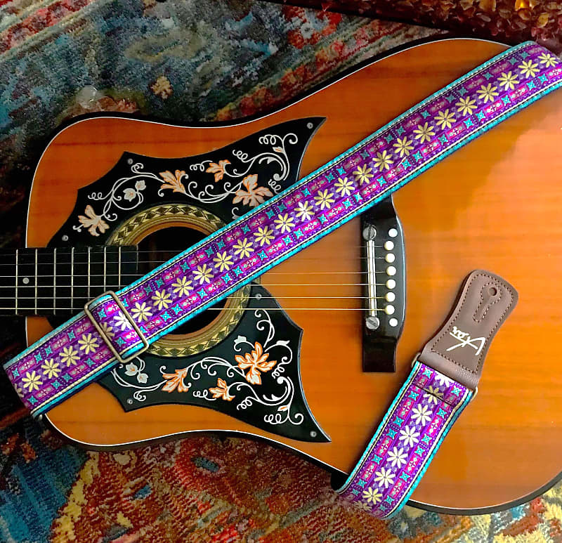 Handmade Psychedelic Purple Flower Chain Guitar Strap - | Reverb UK