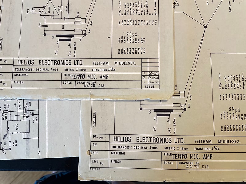 Helios 'Tempo Studios' Pre-Amp Channel Schematics | Reverb Canada