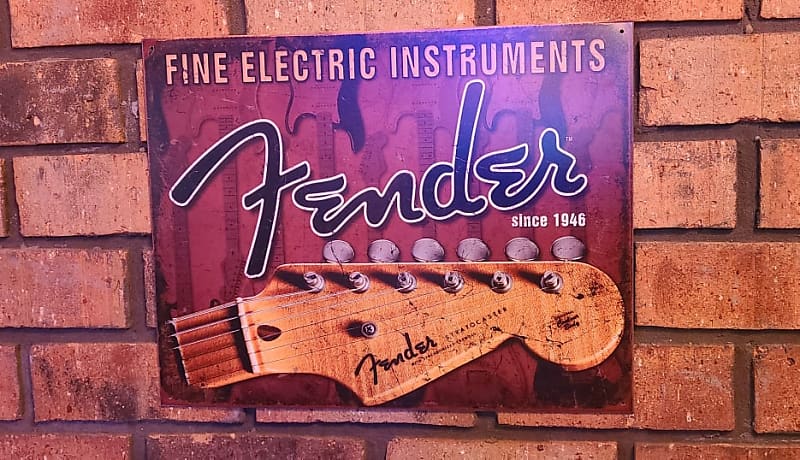 Fender Stratocaster Headstock Electric Guitar Metal Tin Sign | Reverb