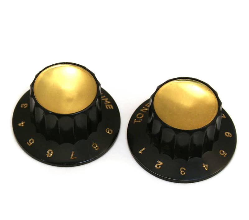 WDKN3B (2) Black Harmony Rocket Knob Set Guitar Black & Gold | Reverb
