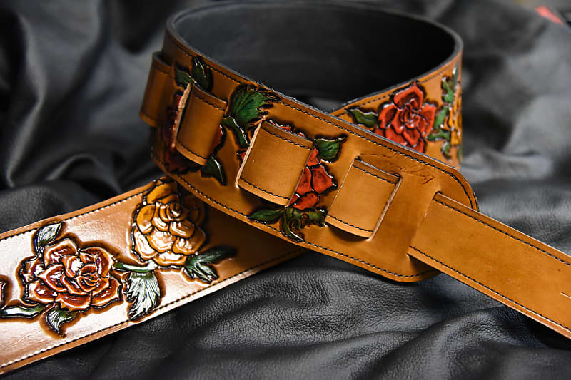 Guitar strap leather tooled "Colored Roses" 2020 classic | Reverb