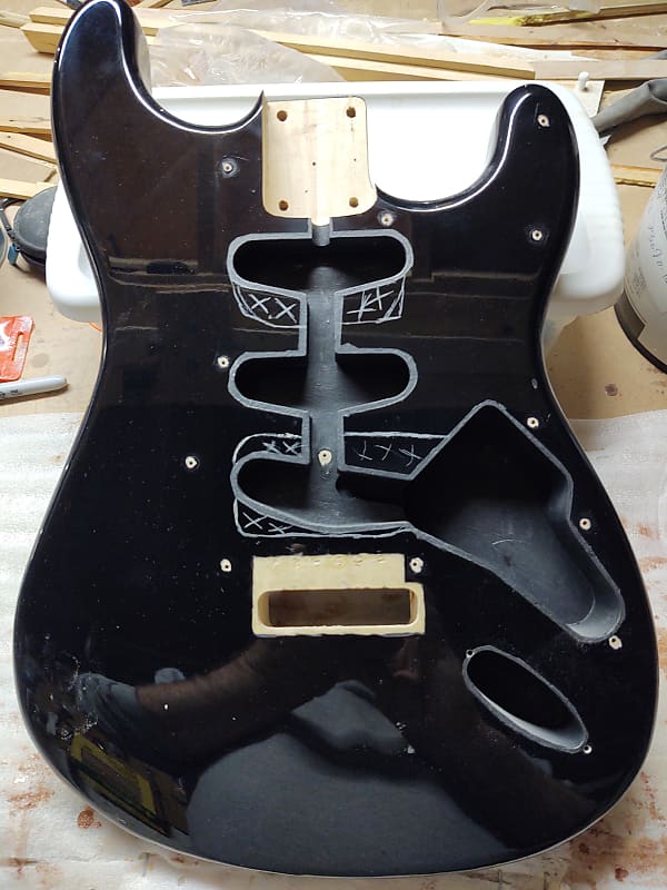 GuitarFetish Black XGP Strat Body 2016 - Triple Shielded! | Reverb