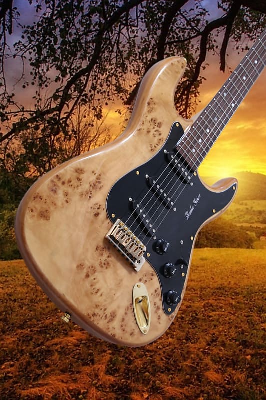 Burled Maple top on Finish Ash solid body ST style by Bracken | Reverb