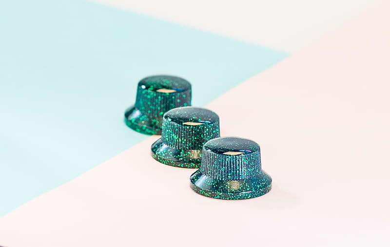 Emerald Green Sparkle Bell Knob Set-Screw Trio | Reverb