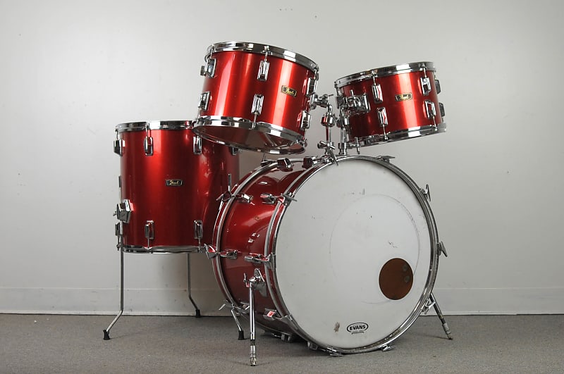 1970s Pearl Red Satin All-Fiberglass Drum Set | Reverb