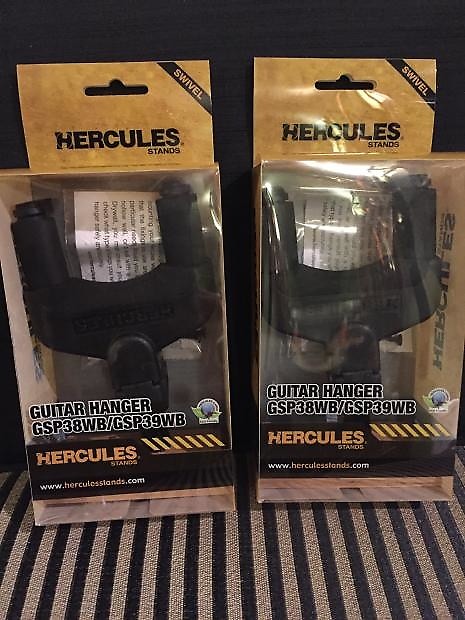 (2) Hercules Wall Mounted Guitar Hangers Gsp38wb wood base | Reverb