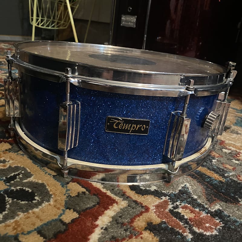 Vintage MIJ Tempro Snare Drum 1970’s - Blue Sparkle | Reverb
