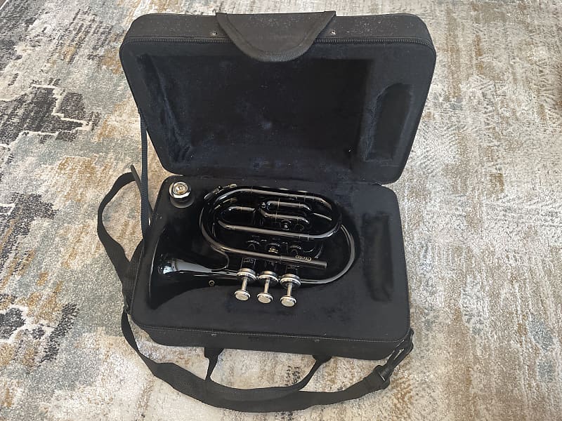 Mendini Cecilio Pocket Bb Trumpet with Case Black Mini | Reverb