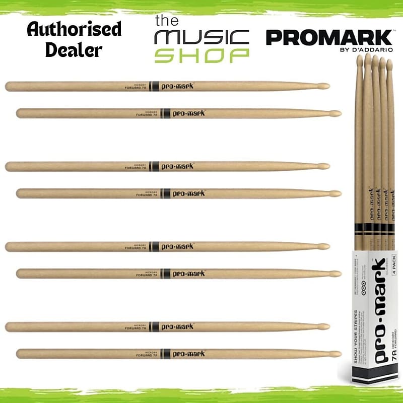 4 Pairs of Promark Forward 7A Hickory Wood Tip Drumsticks - | Reverb
