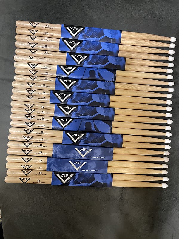 Vater 2B Hickory Nylon Tip Drum Sticks 12 PAIRS BUNDLE | Reverb