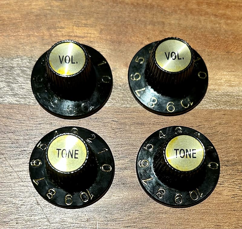 Aged Black Witch Hat Control Knobs with Gold Inserts and Gold | Reverb