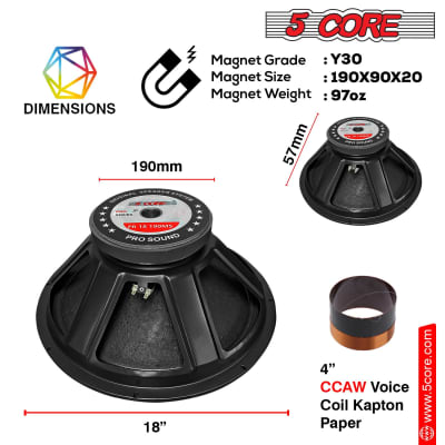 5 Core 18 Inch Subwoofer Speaker 1Pc 1000W PMPO Raw Full | Reverb