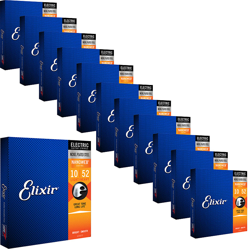 12 Sets of Elixir 12077 NANOWEB Light Top/Heavy Bottom | Reverb