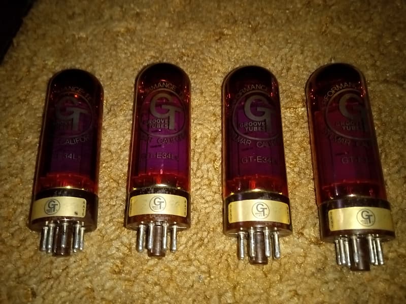 GROOVE TUBES E34Ls MATCHED QUAD RED GLASS TESLA EL34 | Reverb