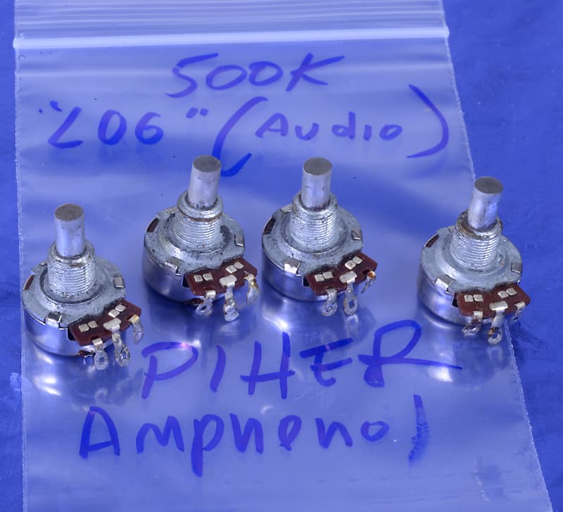 Four Piher Amphenol 500K LOG Audio Taper Potentiometers Good | Reverb