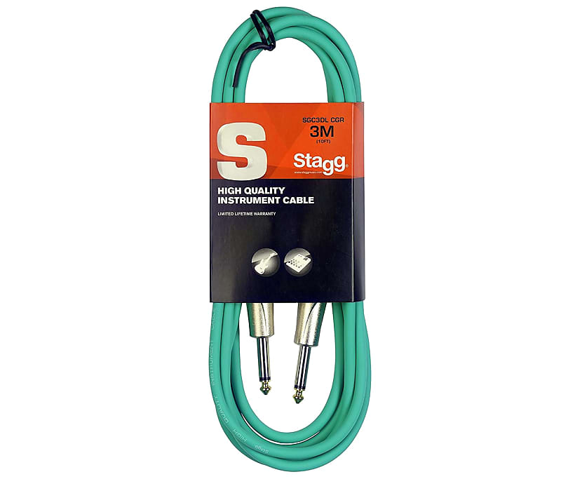 STAGG SGC3DL CGR 10 ft Green Instrument Cable | Reverb