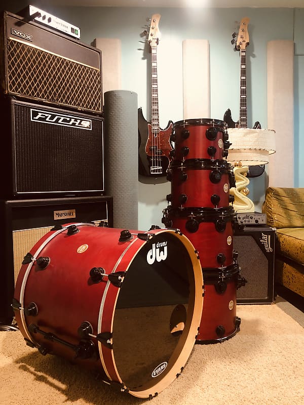 DW Collector's Series Drum Set 2006 Red Stain Satin/Black | Reverb