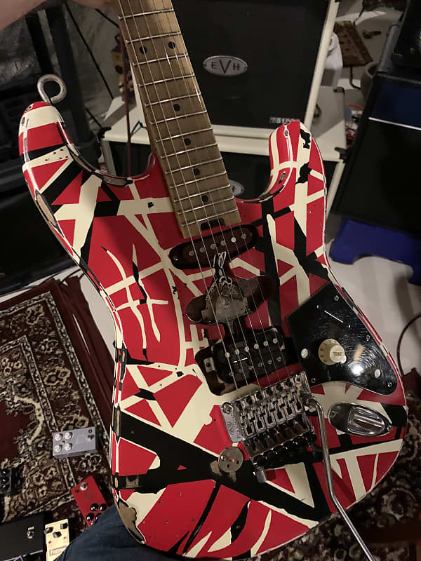 Modded EVH Frankie w/ EVH case 2021 Red w/ stripes | Reverb