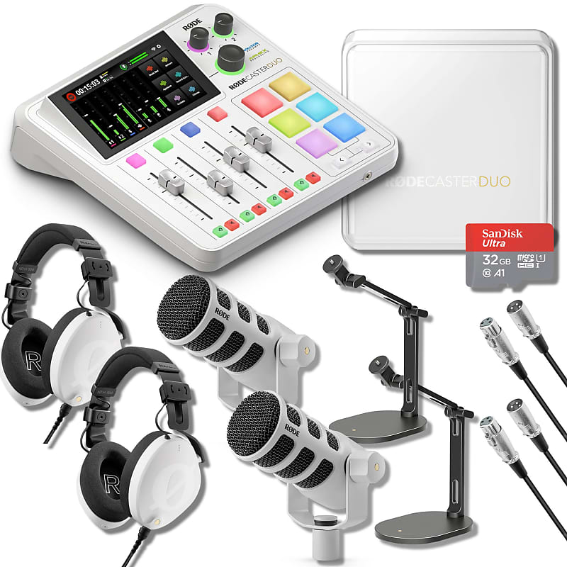 Rode RODECaster Duo with 2x White-out Rode Podmic Dynamic | Reverb