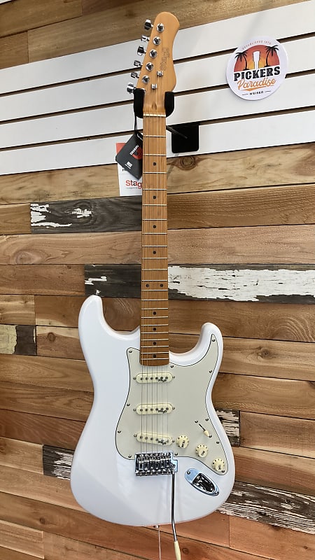 Stagg SES50M-CWH Strat style electric guitar 2021 Cream White | Reverb