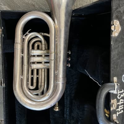 Bach silver Marching Baritone Horn with case and mouthpiece, | Reverb