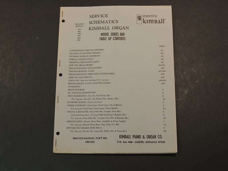 Kimball Model Series 860 Service Manual | Reverb