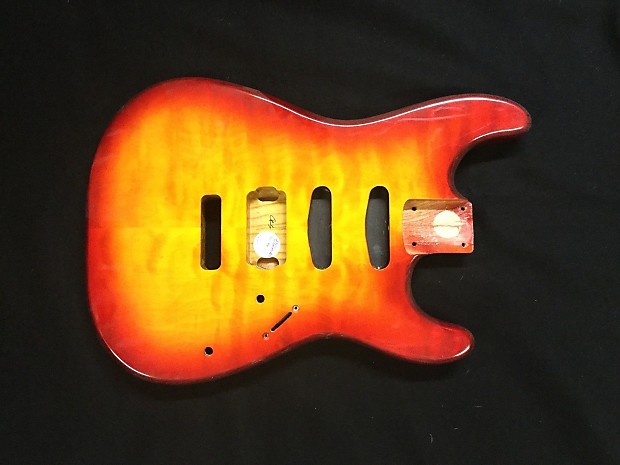 Cherry Red Sunburst SSH Quilt Top Strat Body Rear Route | Reverb
