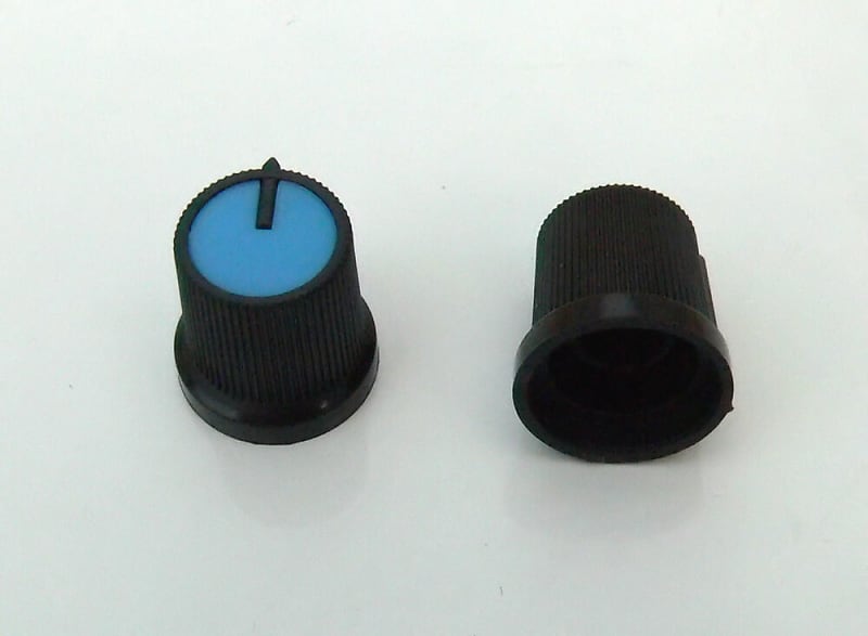 Two Black / Blue pointer knobs for mixer, guitar pedal | Reverb UK