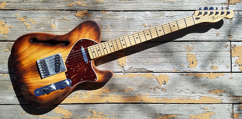 Fender Warmoth Partscaster Thinline Telecaster Heat Gun Burst | Reverb