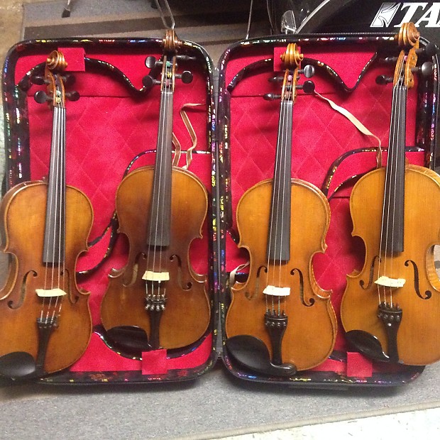 Violin Collection of 4 Old Violins in Case 1900-1930's 4/4 | Reverb