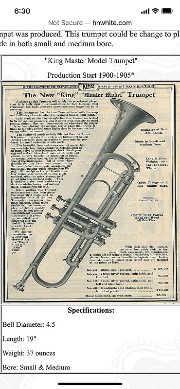 King Master Model Bb trumpet (Triple silver plated) (1929) | Reverb