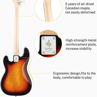 Donner Electric Bass Guitar 4 Strings Full-Size Standard Bass | Reverb