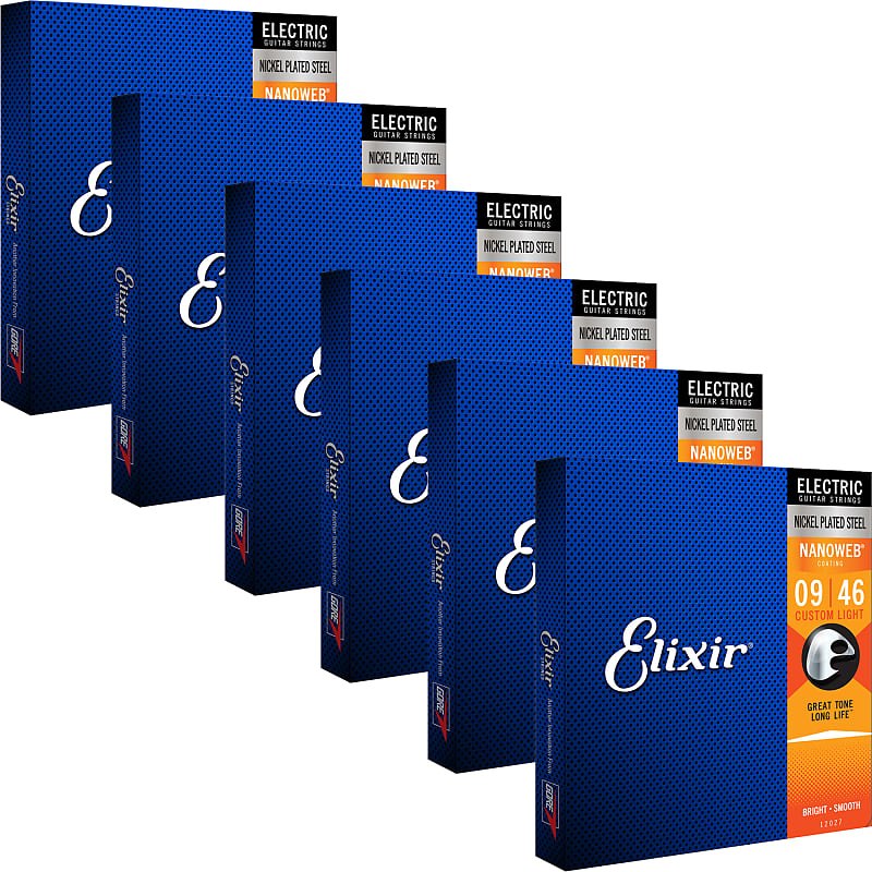 6 Sets of Elixir 12027 NANOWEB Custom Light Electric Guitar | Reverb