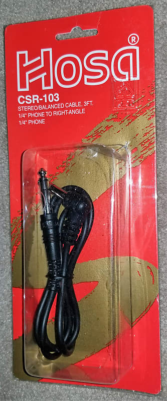 Hosa CSR-103 1/4" TRS to Right Angle 1/4" TRS, 3 Feet | Reverb