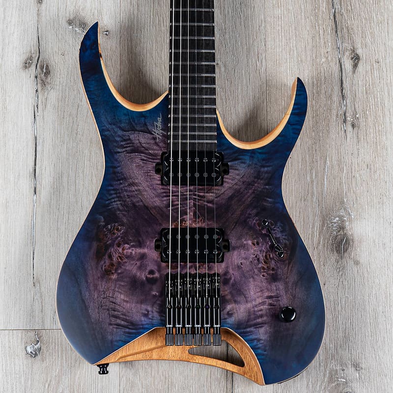Mayones Hydra Elite 6 Headless Guitar, Ebony, Dirty Purple | Reverb