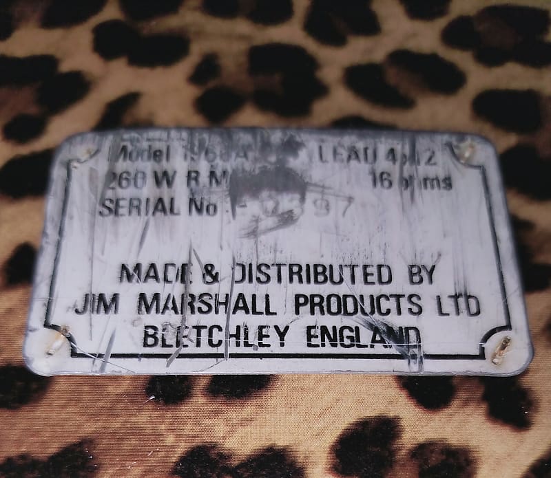Marshall 1960 A 4x12 serial number plate 1980s | Reverb
