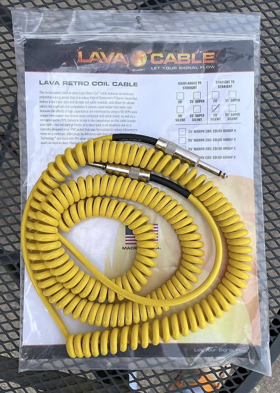 Lava Cable Retro Coil 20' guitar cable, silent plug. Yellow | Reverb