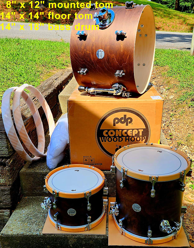 PDP Bop shell pack - Walnut w/ Natural maple hoops 12 / 14 / | Reverb