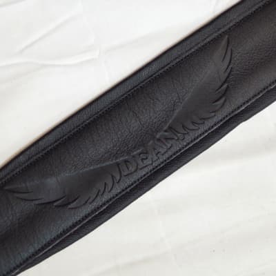 DEAN Padded Black Leather Wings Logo GUITAR Strap NEW - Logo | Reverb