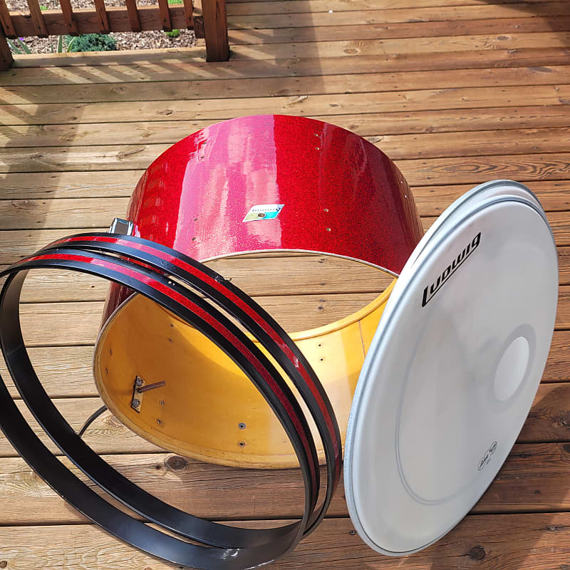 Vintage 70s Ludwig 24 Red Sparkle Bass Drum Shell Hoops Reverb