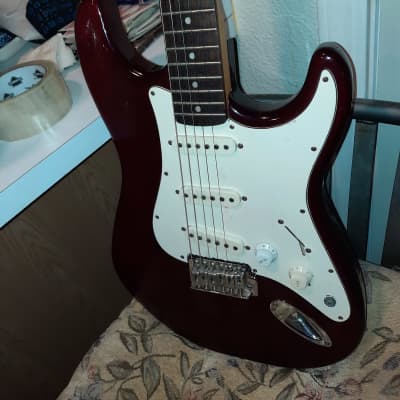 AUSTIN deep maroon Strat guitar. in good condition. | Reverb