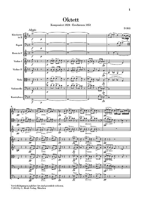 Octet In F Major D 803 Study Score | Reverb