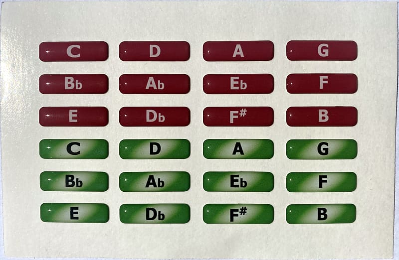 Andrew Zajac Stout Red and Green Bubble Harmonica Key Labels | Reverb
