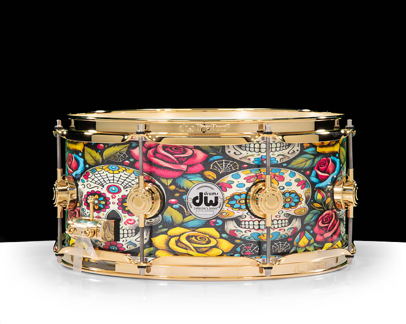 DW Collector's 6.5x14 Brass 8-Lug Snare w/Gold - Sugar Skulls | Reverb