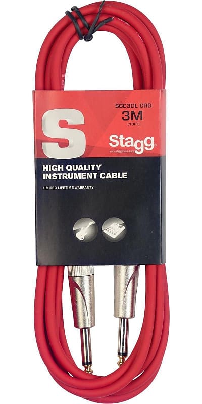 Stagg SGC3DL CRD RED 10' Professional Guitar Cable W/Noise | Reverb