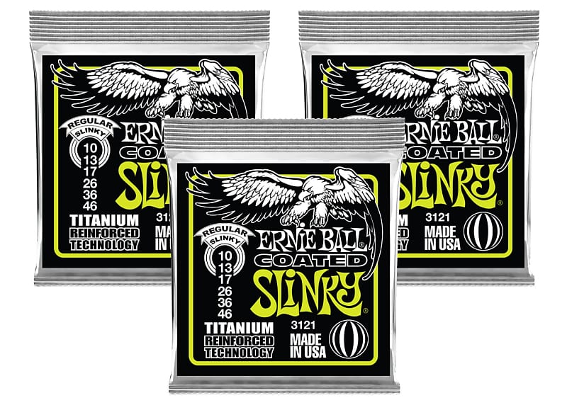 3 PACK Ernie Ball P03121 Coated Regular Slinky Strings, 10-46 | Reverb