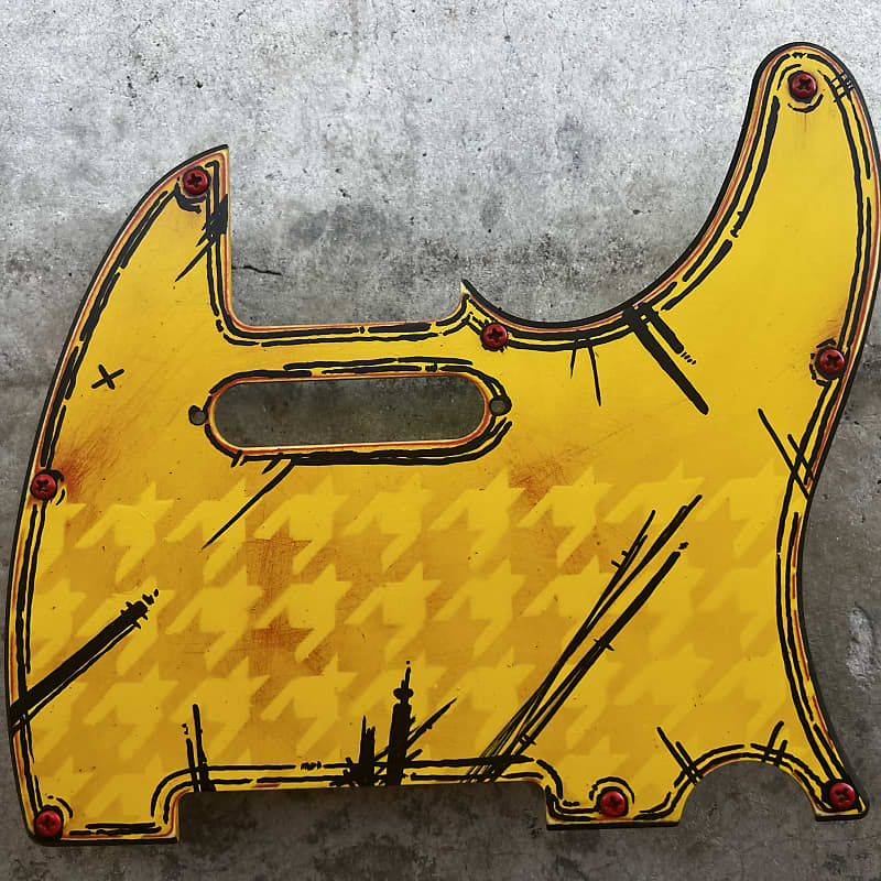 Custom Hand-Painted Tele Pickguard – Yellow Cartoon Scratch | Reverb