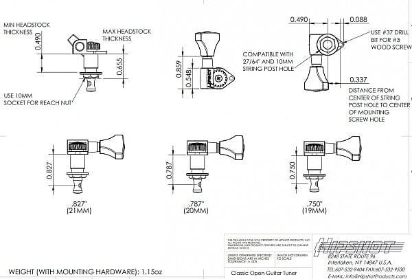 Pegs 6 in a line HIPSHOT CLASSIC OPEN 6GN0C-05, chrome | Reverb