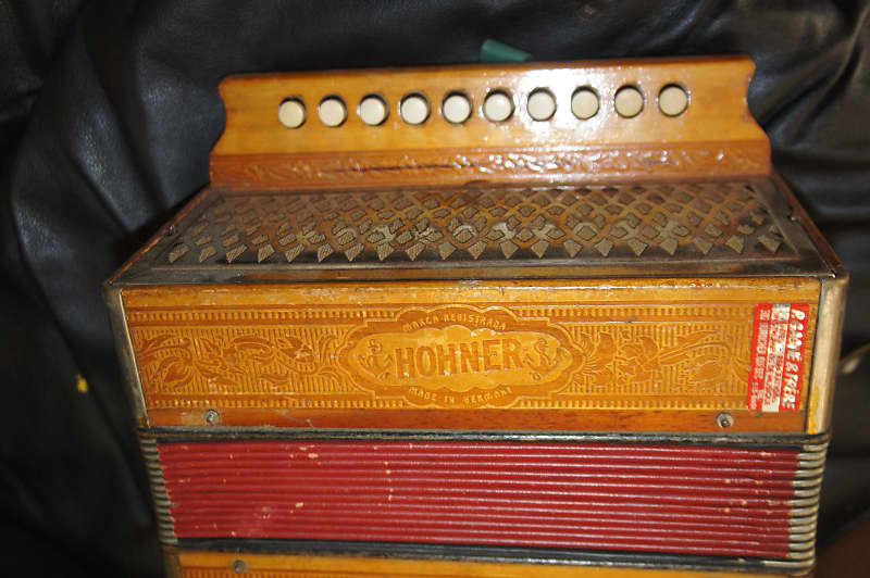 Hohner vintage button accordion, 10 treble 4 bass, engraved | Reverb